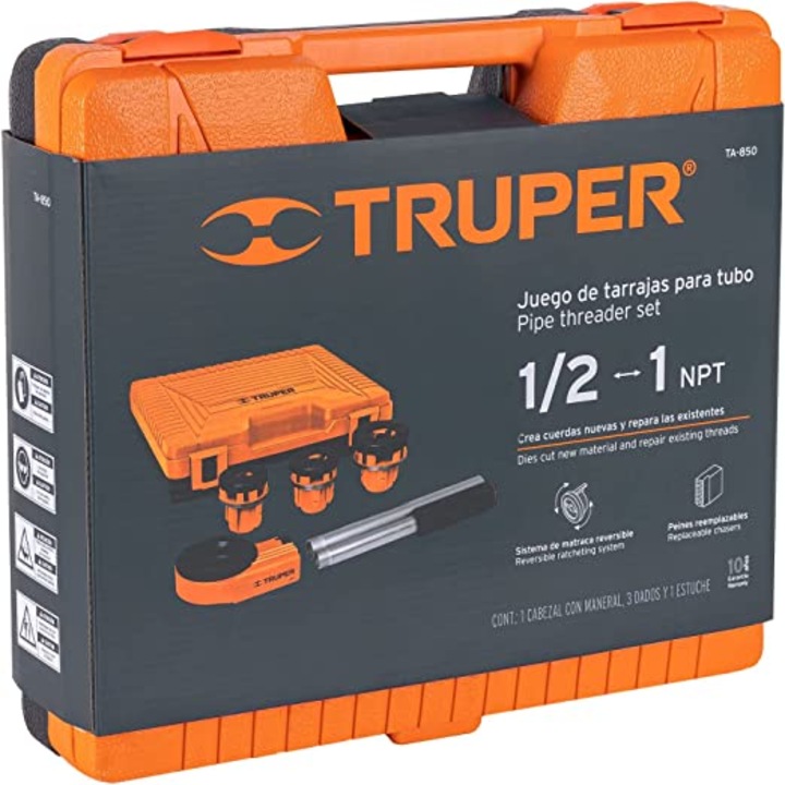 Trusa profesionala filiera tevi 1/2”-1”, cu 4 filiere si clichet ...