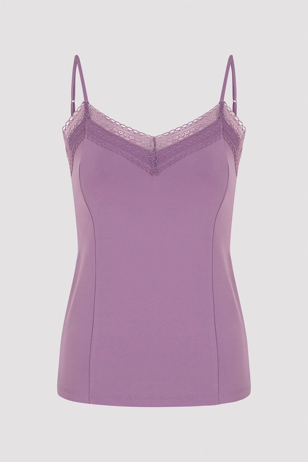 Penti, Top de casa cu insertii din dantela, Lila, M - eMAG.ro