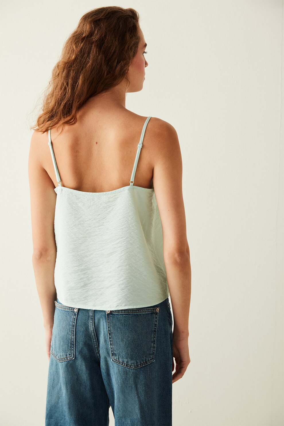 Penti, Top de casa cu insertii din dantela, Verde pal, S - eMAG.ro