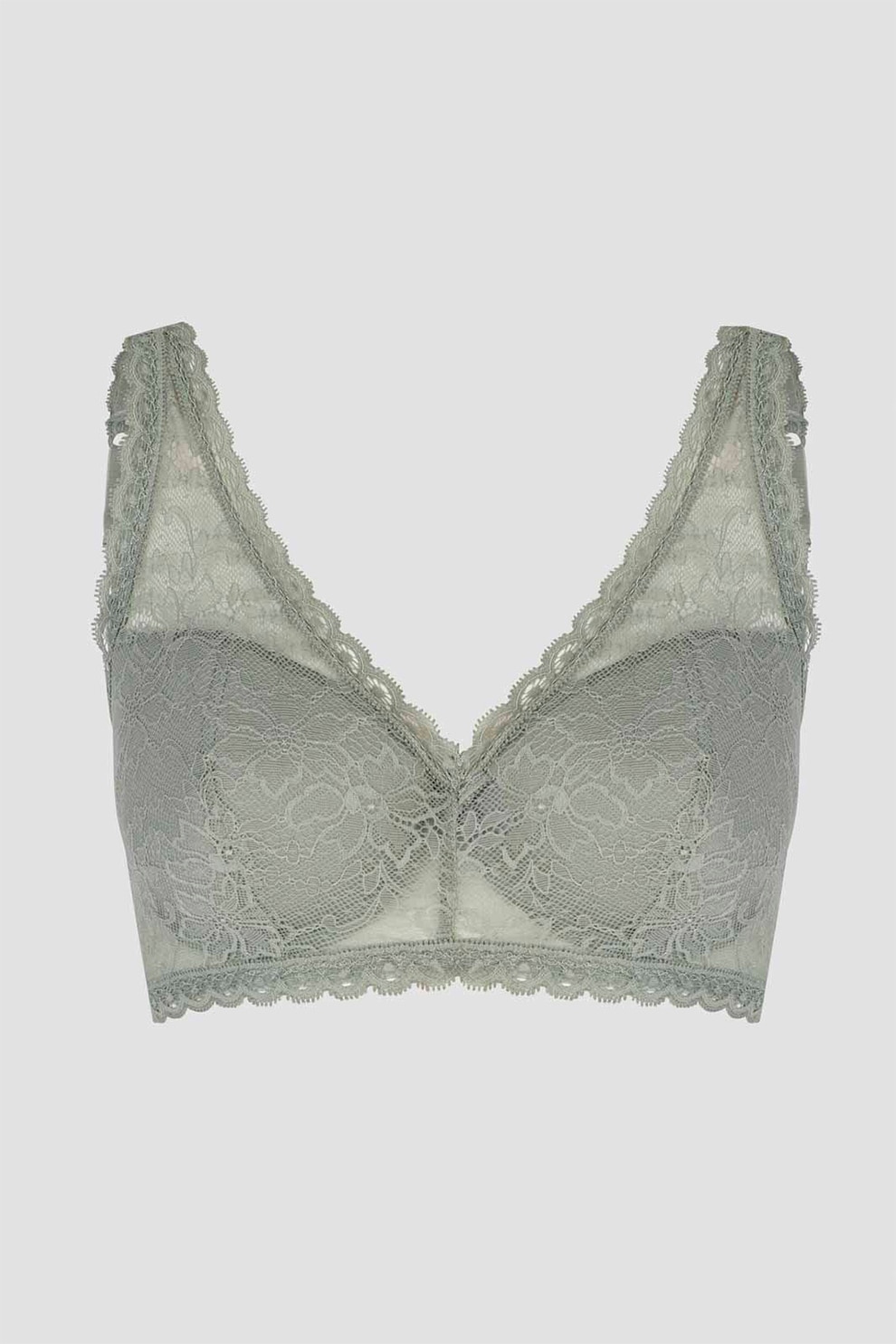 Penti, Sutien din dantela cu acoperire completa, Verde prafuit, 85C ...