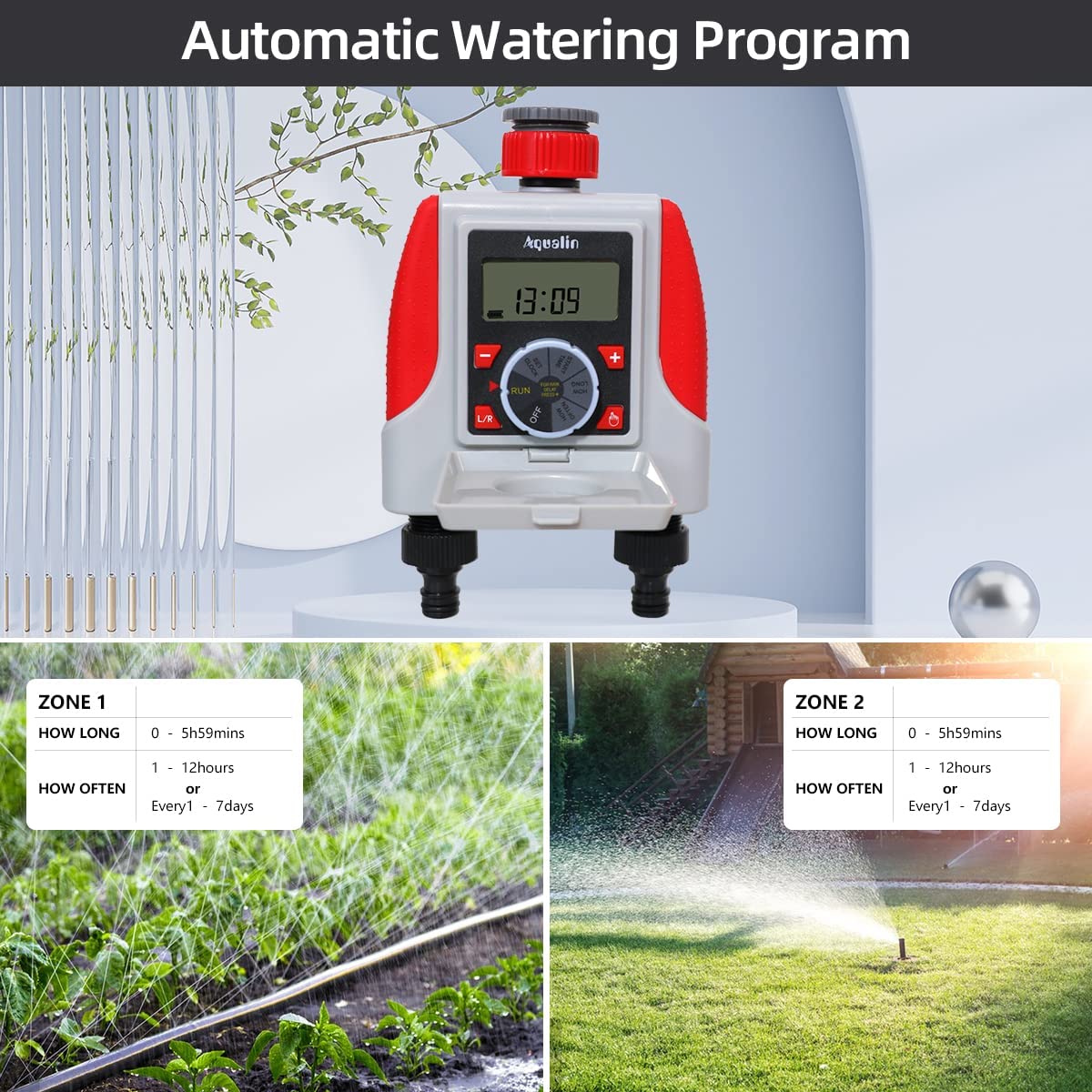 Programator de irigatii, Aqualin, digital, automat cu doua racorduri ...