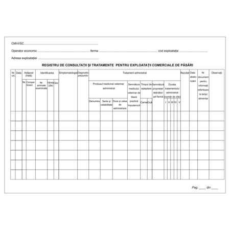 Registru de consultatii si tratamente pentru exploatatii comerciale de ...
