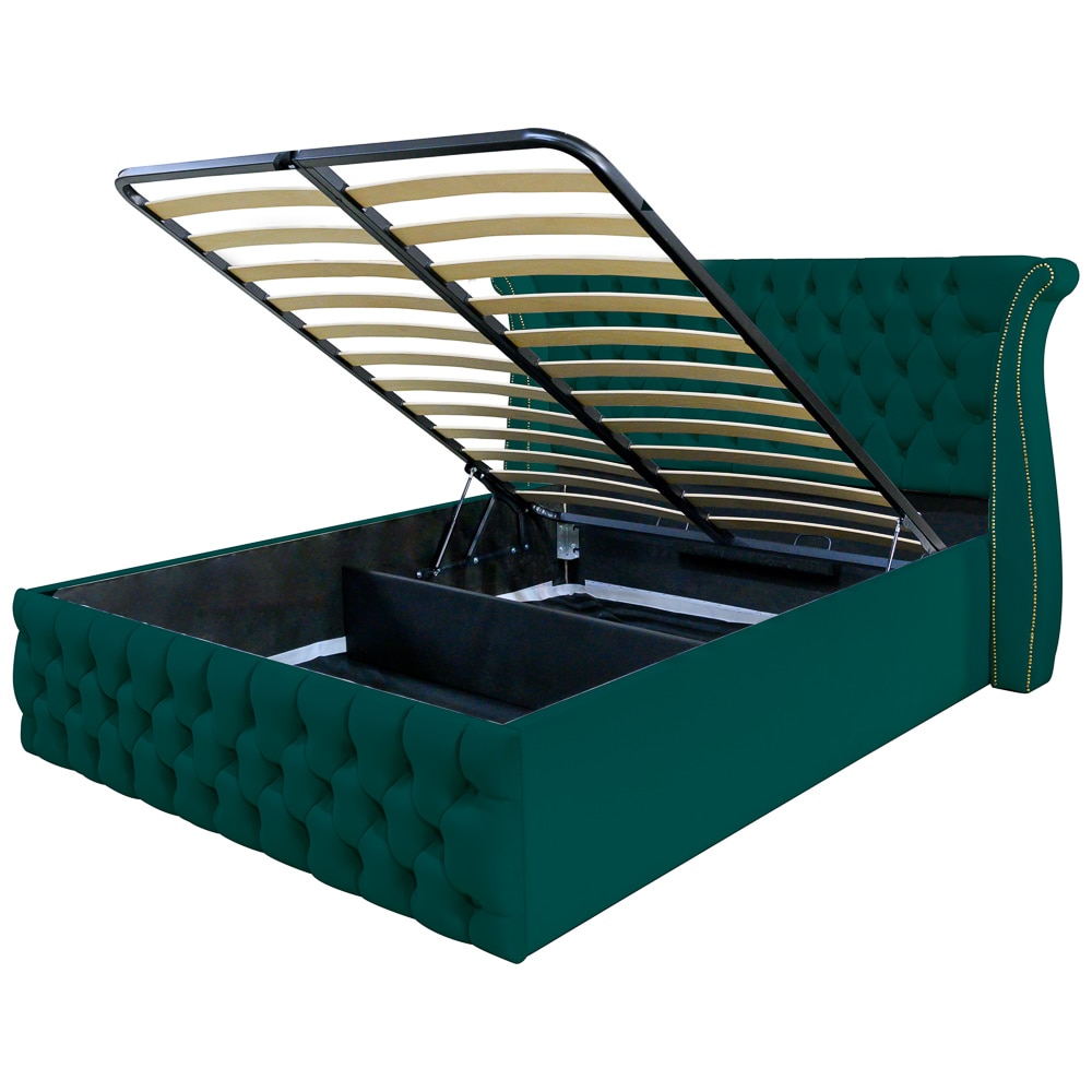 Pat dublu tapitat model Alabama, 160/200 cm, culoare verde, cu somiera ...