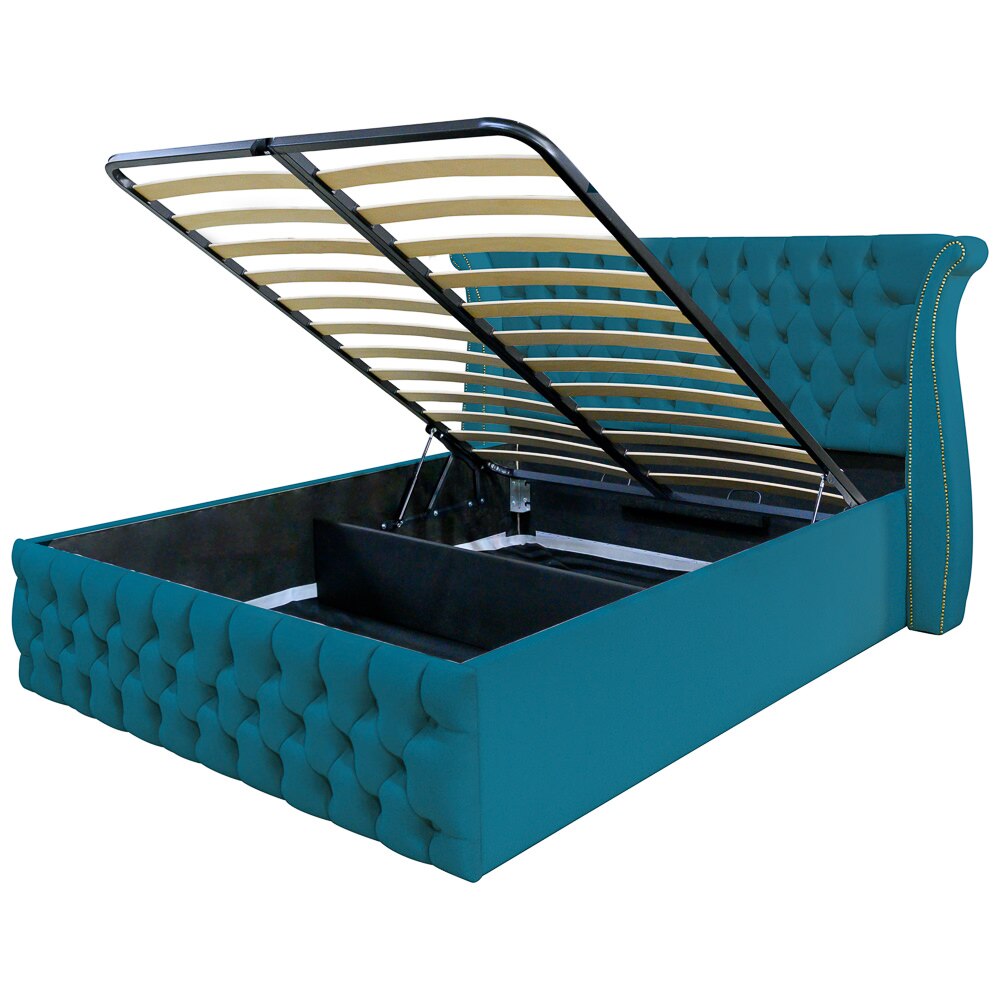 Pat dublu tapitat model Alabama, 160/200 cm, culoare turcoaz, cu ...