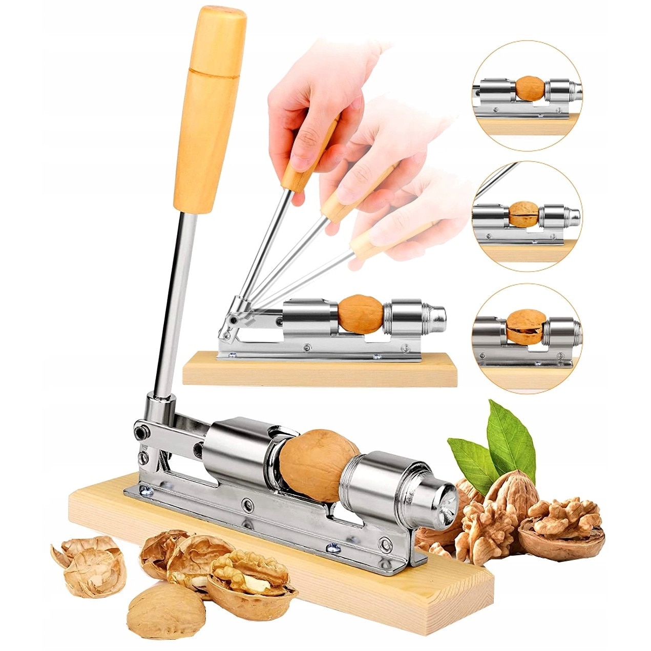 Spargator de nuci, Edibazzar, Inox/Lemn, Maro/Argintiu - eMAG.ro