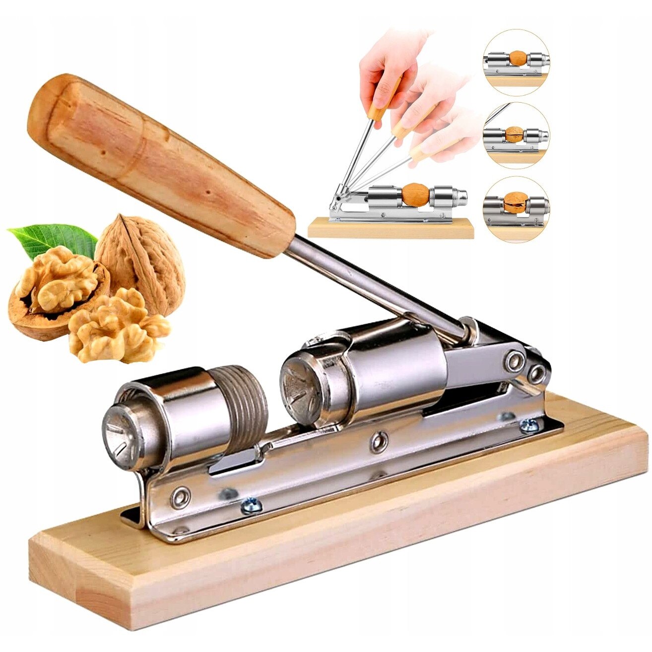 Spargator de nuci, Edibazzar, Inox/Lemn, Maro/Argintiu - eMAG.ro