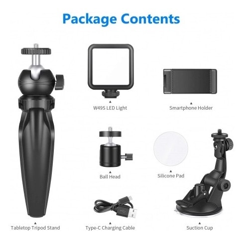 Suport trepied rotativ 360s cu ventuza de prindere si Mini Panou LED ...