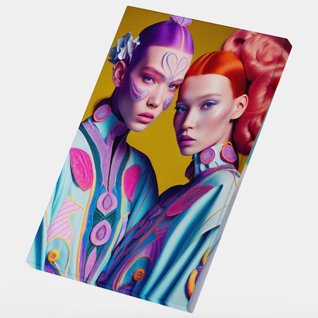 Ikerportré vászonfestés, vörös haj, lila haj, bizarr divat, természetes ...