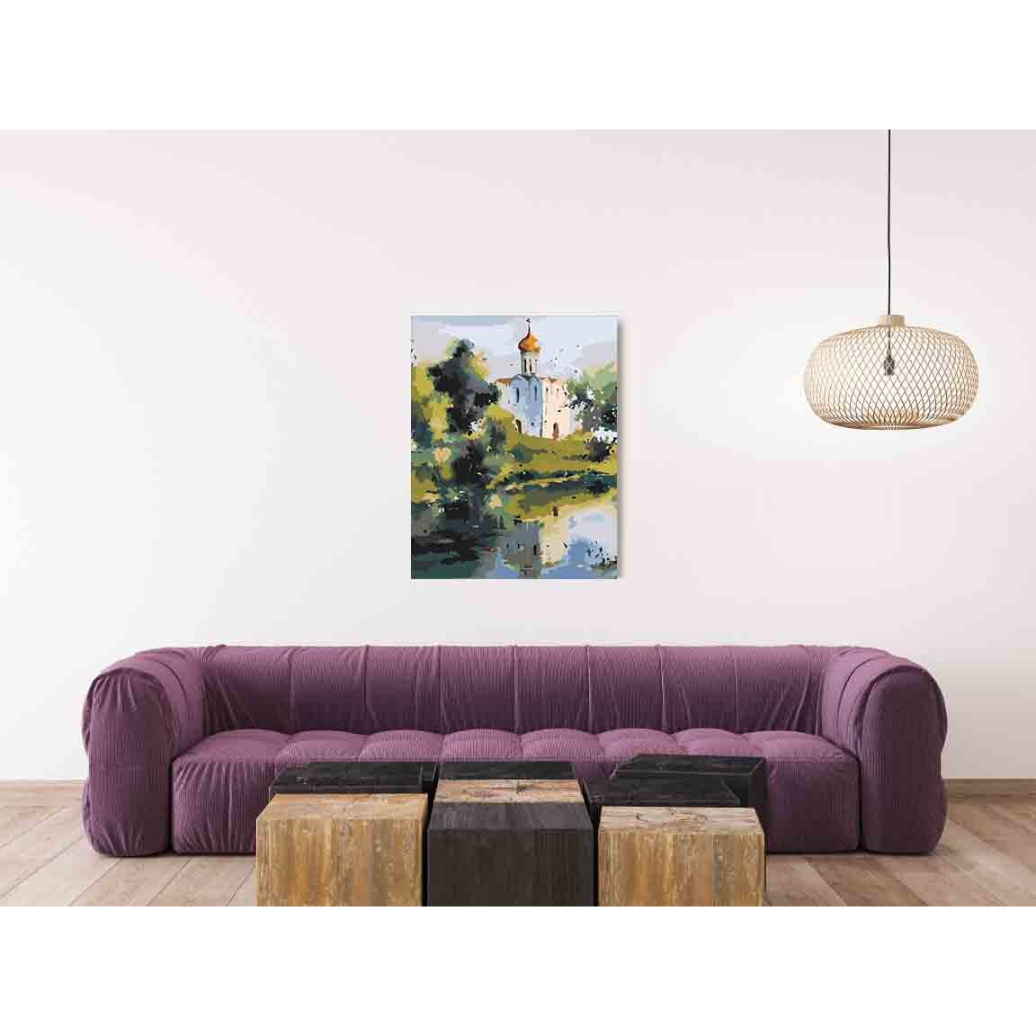 Set pictura pe numere Biserica 3392, panza bumbac pe rama lemn, 40x50 ...