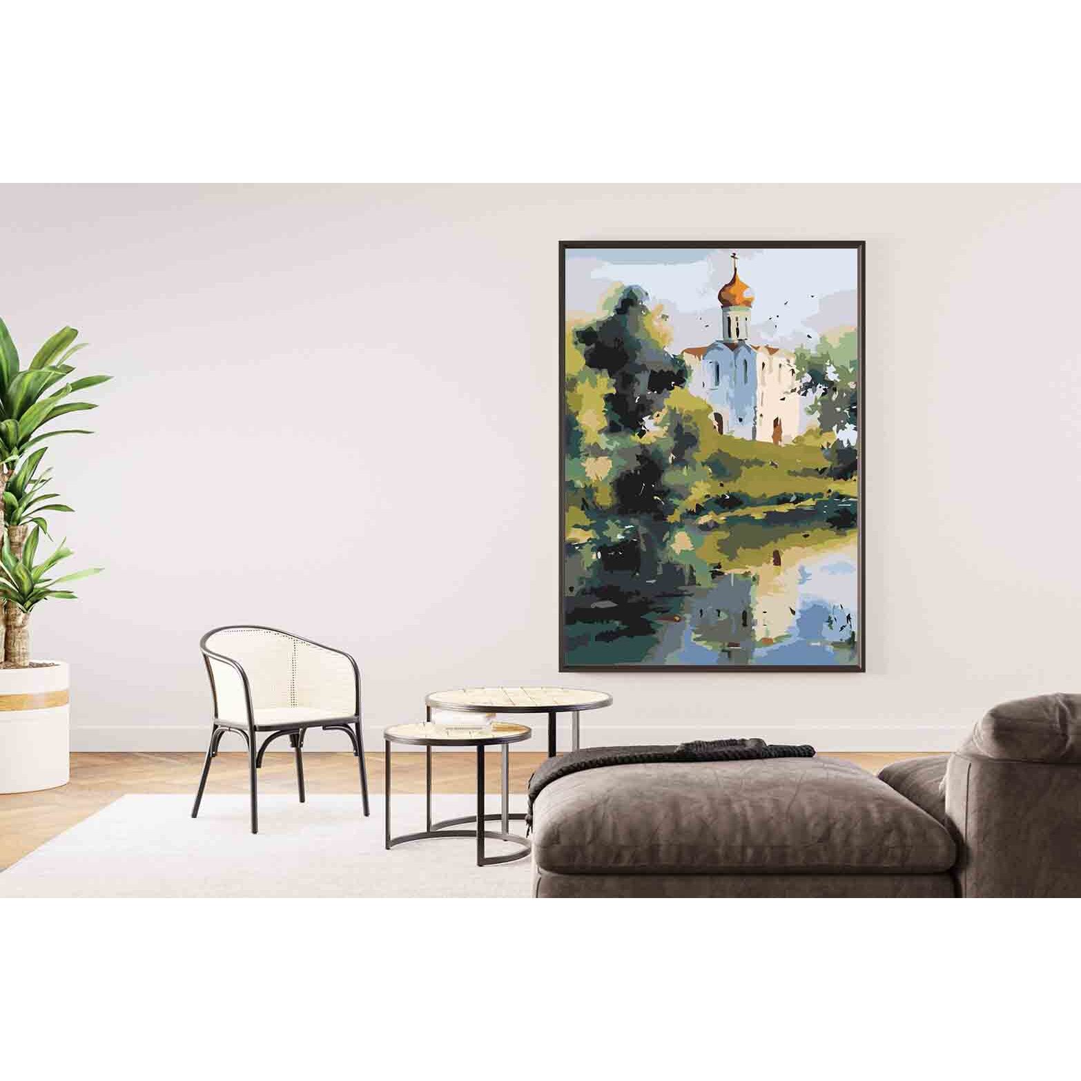 Set pictura pe numere Biserica 3392, panza bumbac pe rama lemn, 40x50 ...