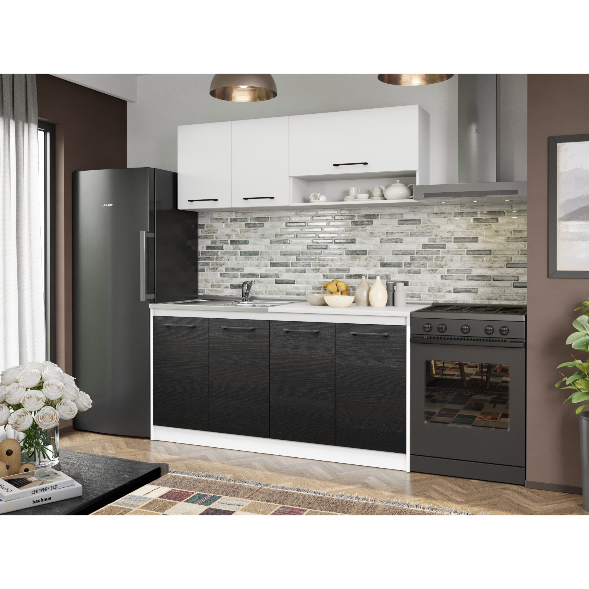 Set Mobila Bucatarie, Mina Yang, Ferrara/Alb, C131, L 162 x A 60 x H ...