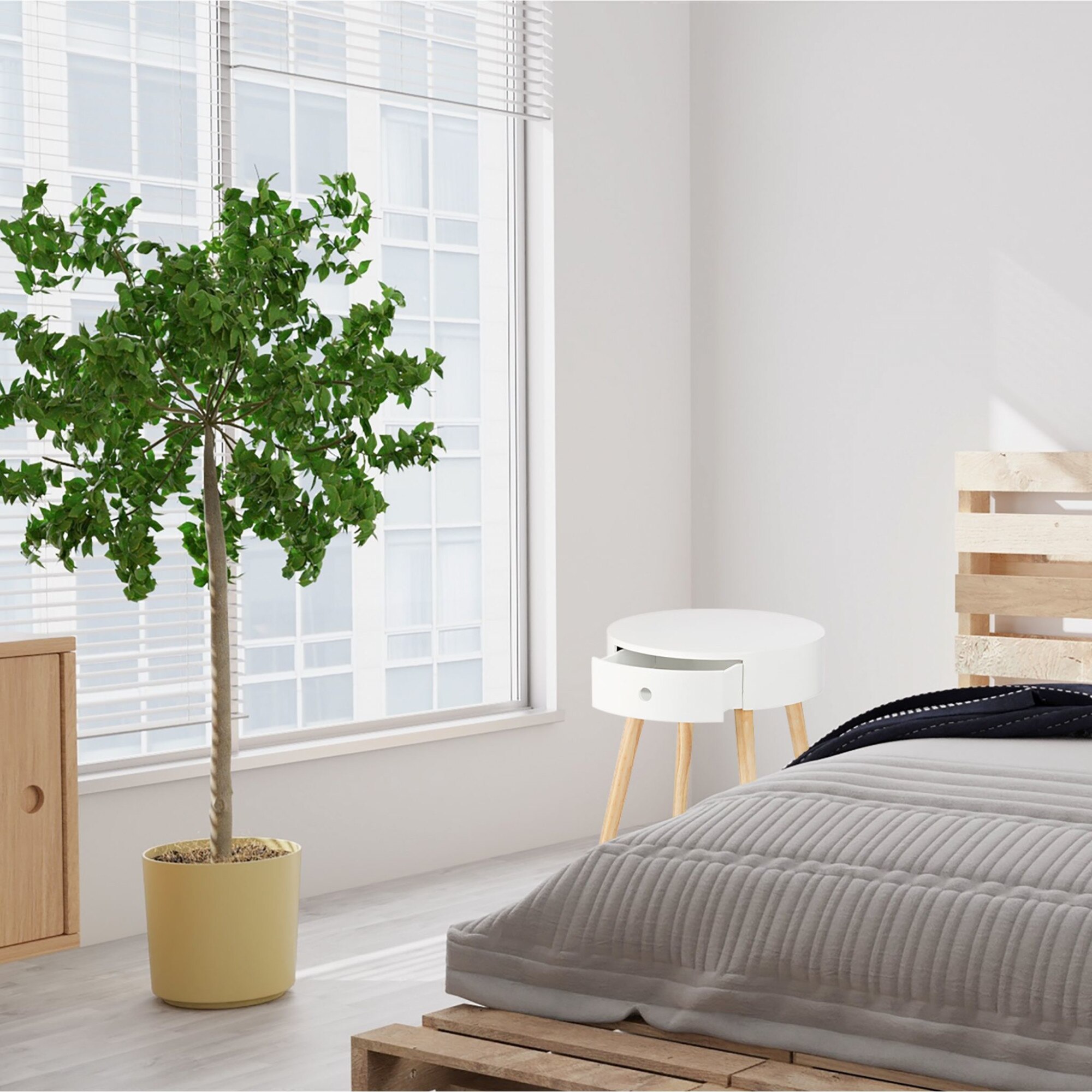 Masuta cafea rotunda, cu sertar, lemn/MDF, alb/maro, 52 x 40 cm - eMAG.ro