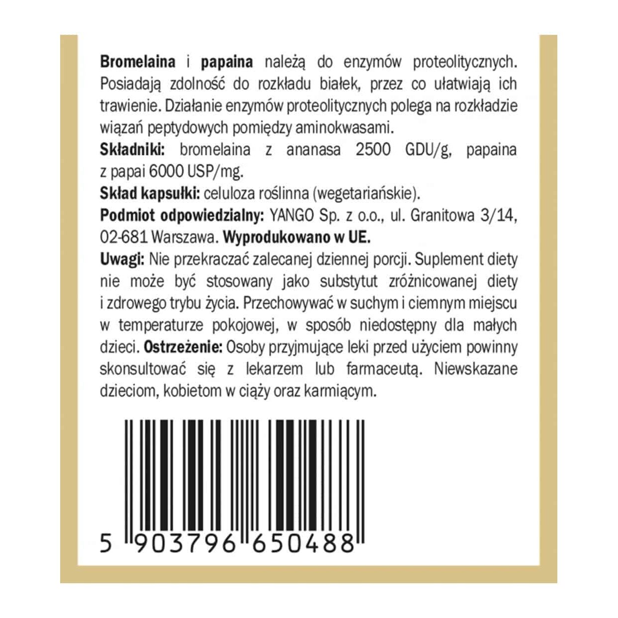 Bromelaina si Papaina enzime vegetale, Yango, 90 capsule - eMAG.ro