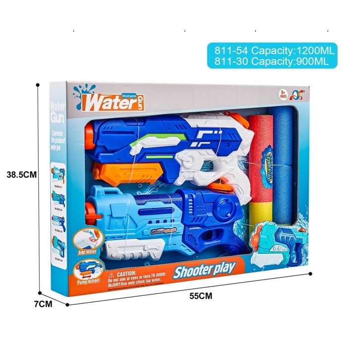 Set 2 Pistoale cu apa pentru copii, rezervor 1200 ml si 900 ml, 40 cm ...