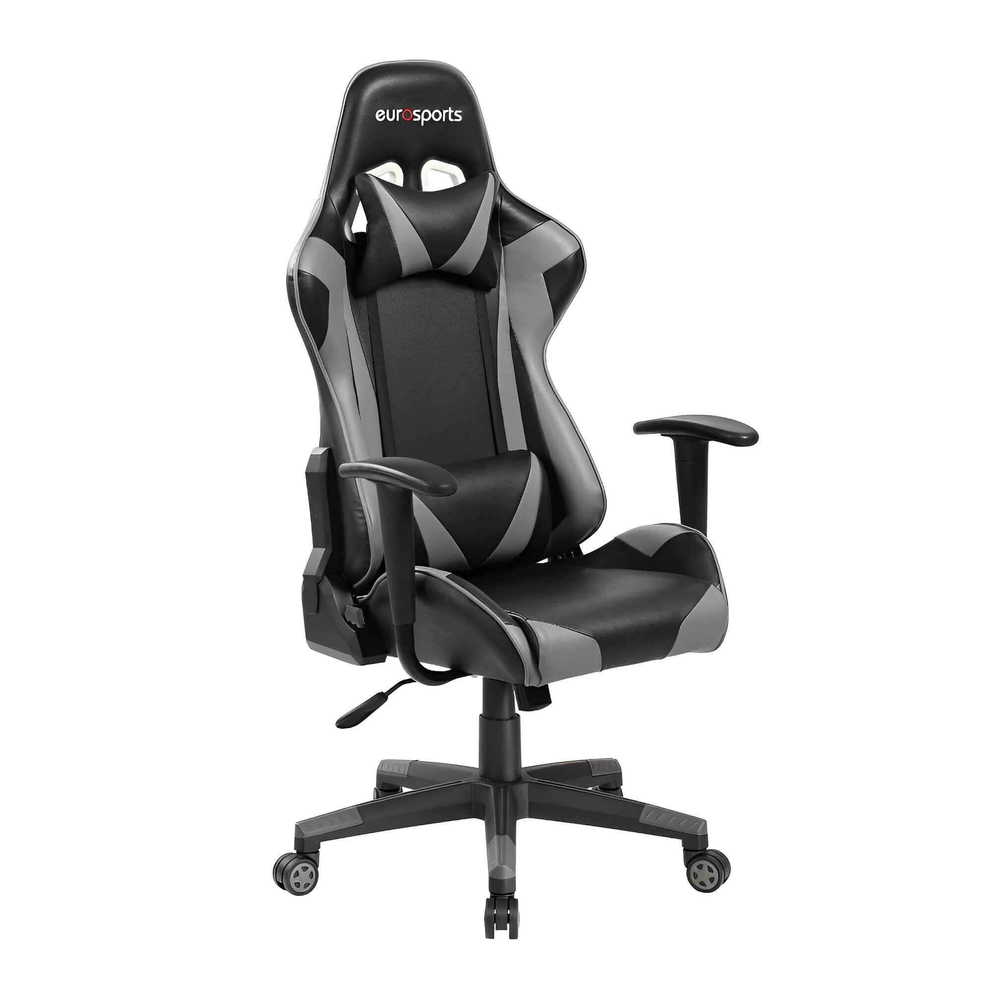 Scaun directorial GAMING TIME, ergonomic, piele ecologica, Negru/Gri ...