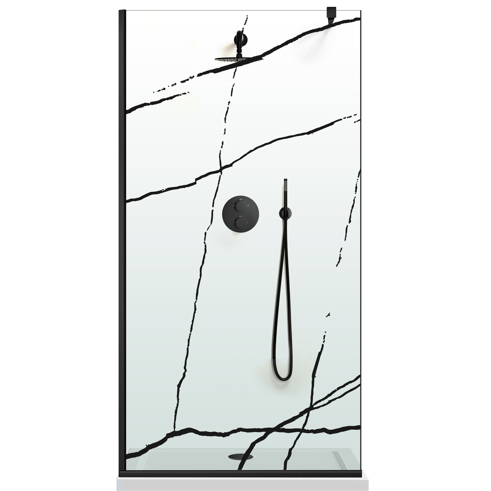Paravan dus walk-in Aqua Class ® Black, model Marble negru, feronerie ...
