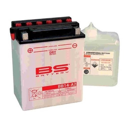 Baterie moto BB14-A2, BS Battery, YB14-A2, 12V, 14 Ah, 175 A, Alb - eMAG.ro