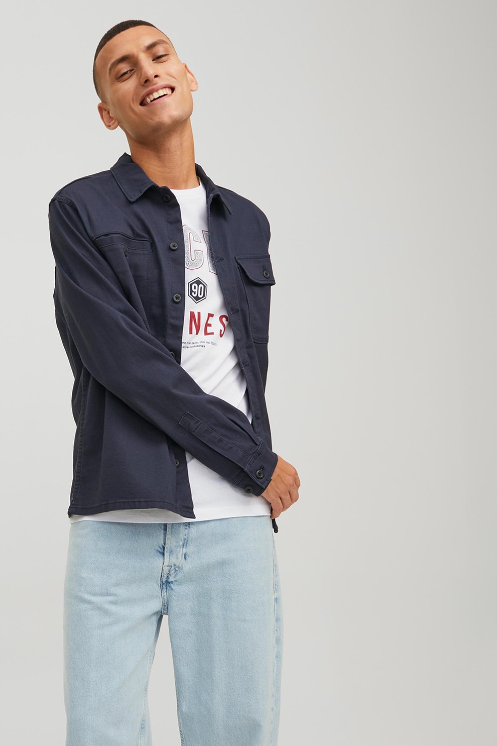 Jack & Jones, Яке тип риза с джобове на гърдите, Индиго, L - eMAG.bg