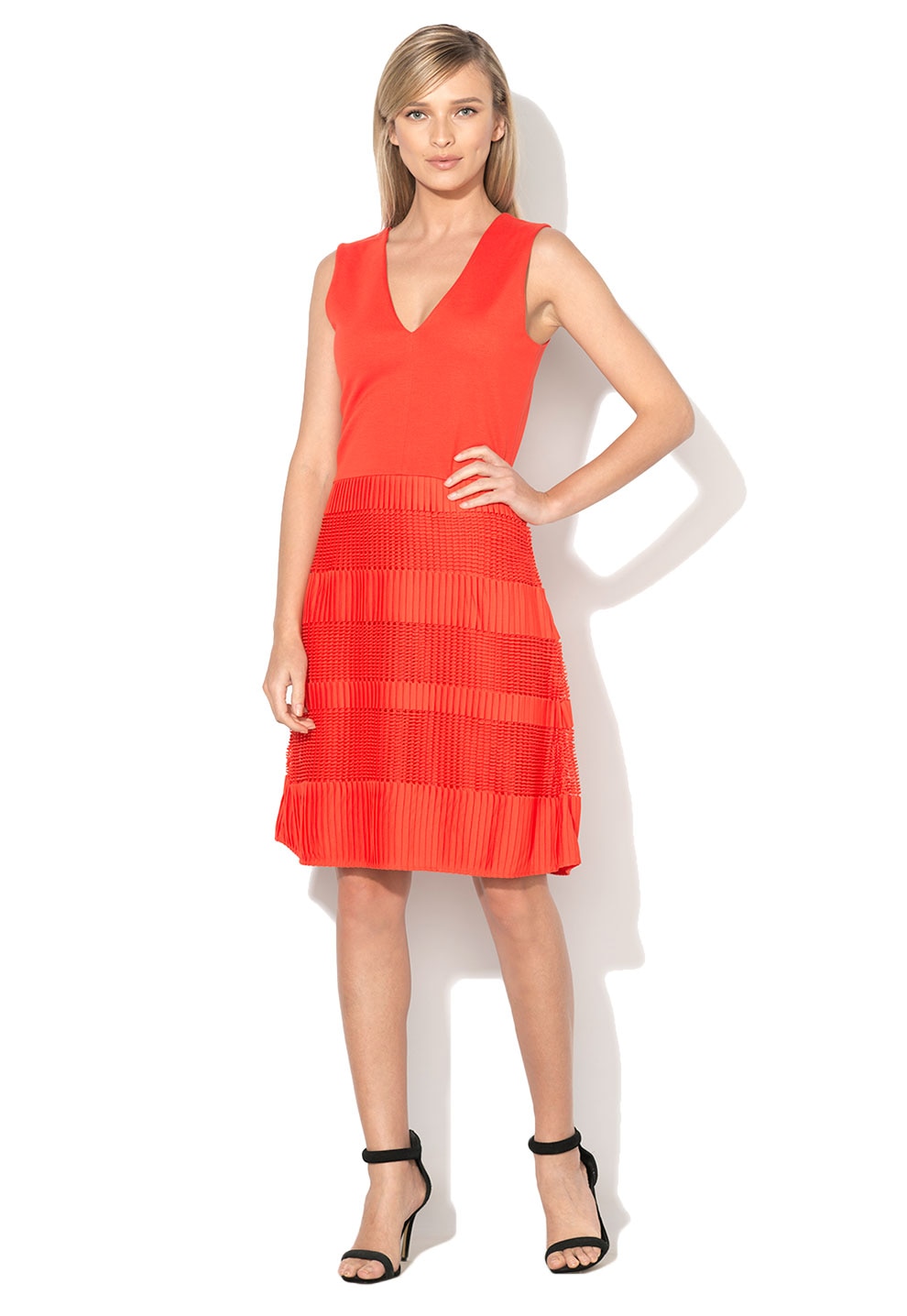 French Connection Rochie corai aprins cu pliuri si dantela 12 - eMAG.ro