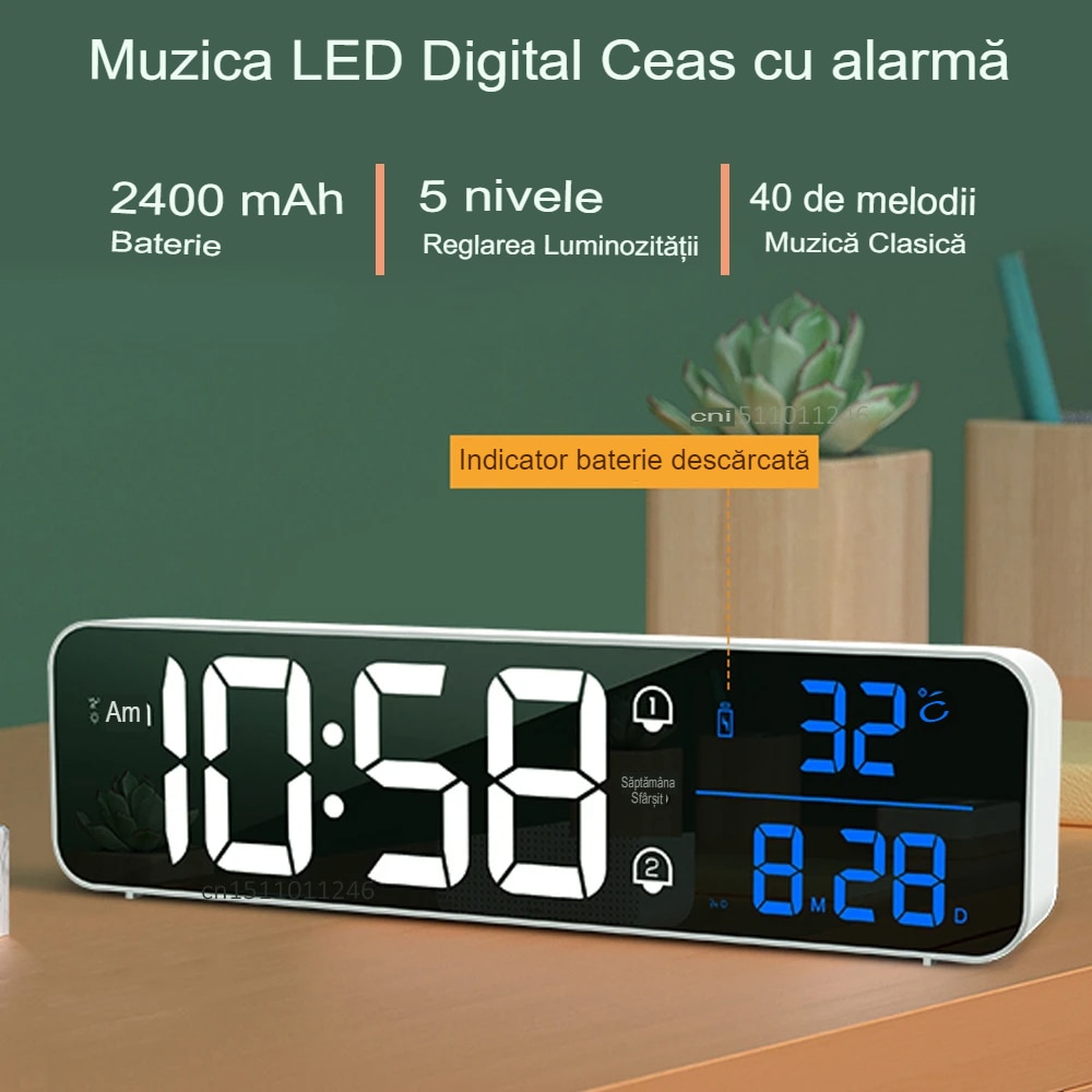 Ceas de masa sau perete Bur Online, cu afisaj LED HD, multifunctional ...