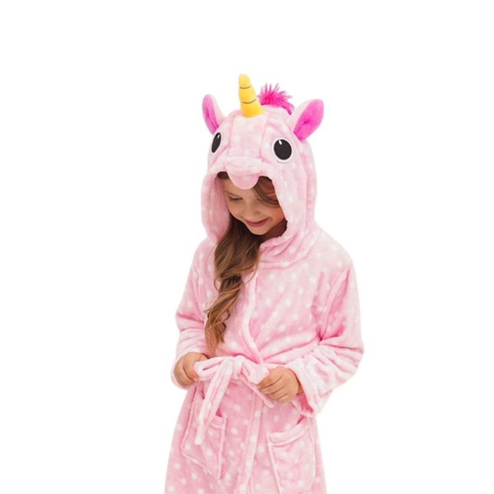 Halate de baie pentru copii, model cu Unicorn, imprimeu roz-pal cu ...