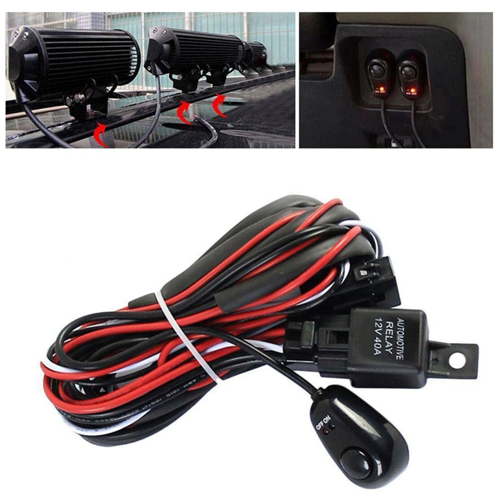 Cablaj Pentru LED Bar/ Proiector auto, Releu si Buton On/Off, 12V, 40A ...
