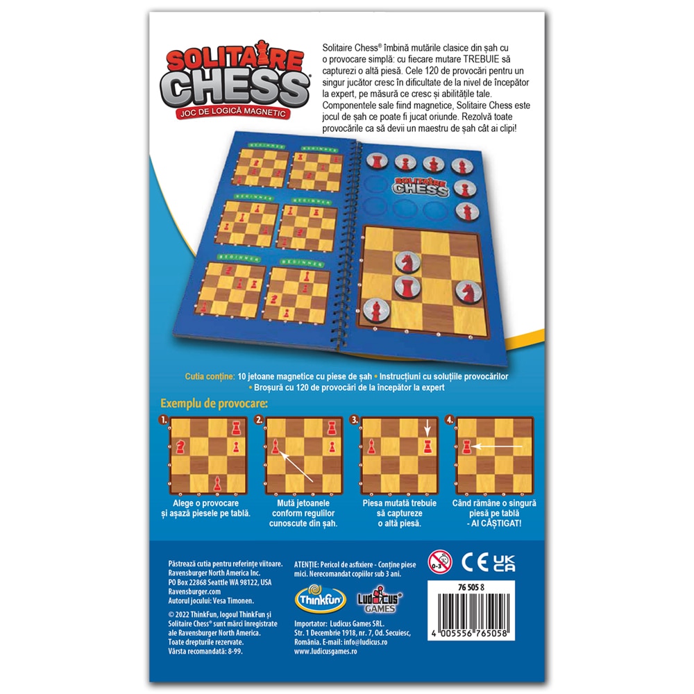 Joc ThinkFun - Solitaire Chess Magnetic, limbaromana - eMAG.ro