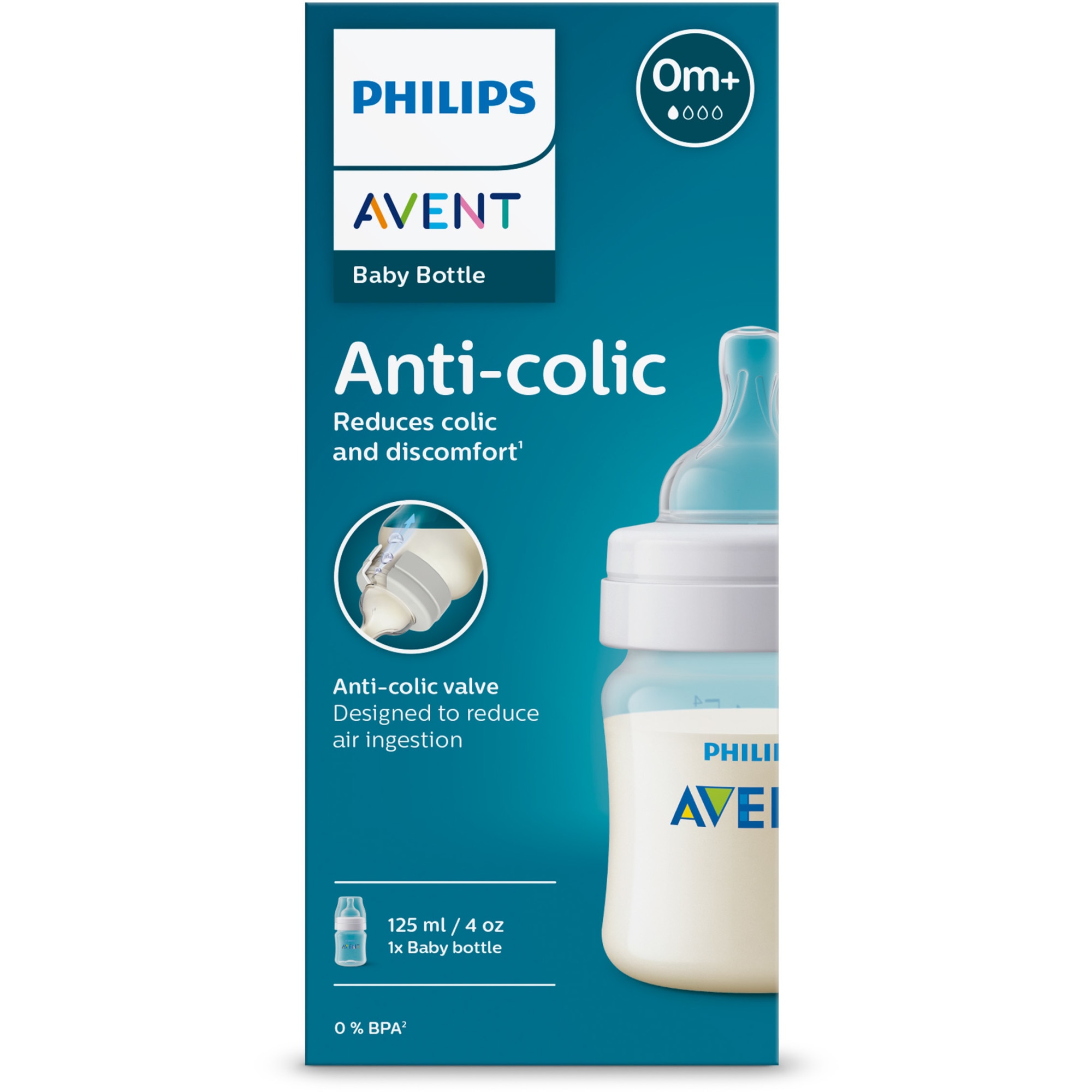 Biberon anti-colici Philips Avent SCY100/01, 125 ml, Tetina cu debit 1 ...