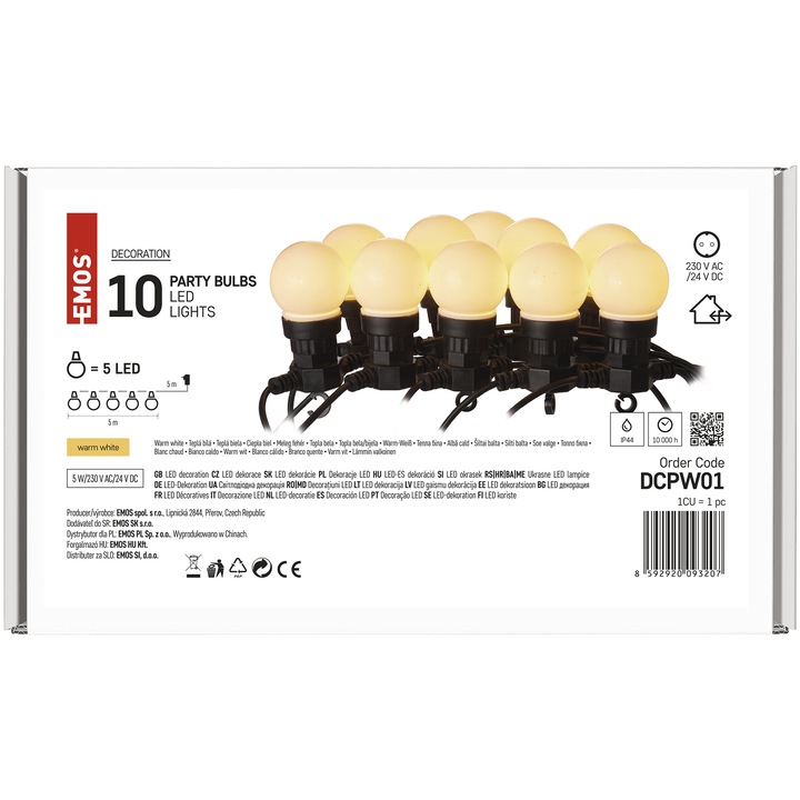Sir luminos LED Emos Party Light DCPW01, 10 becuri, lumina alba calda ...
