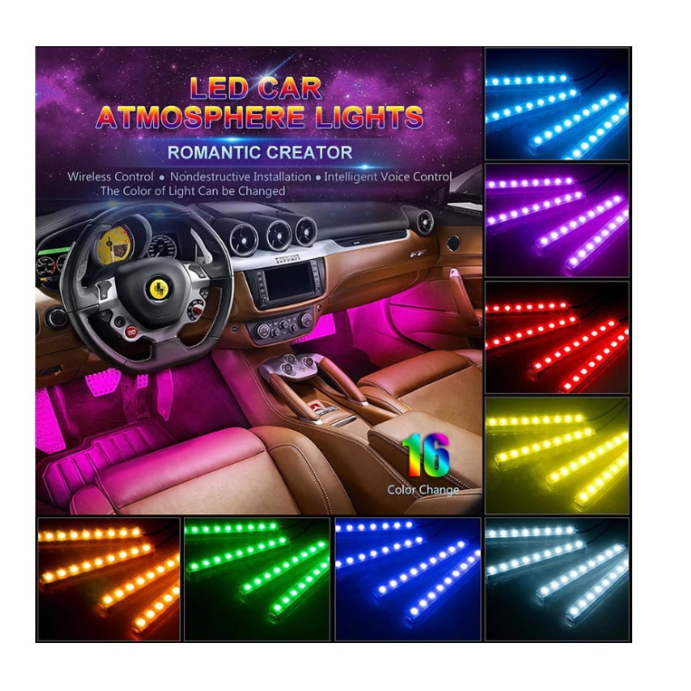 Kit 4 benzi LED, lumina ambientala auto RGB cu telecomanda, JRH - eMAG.ro