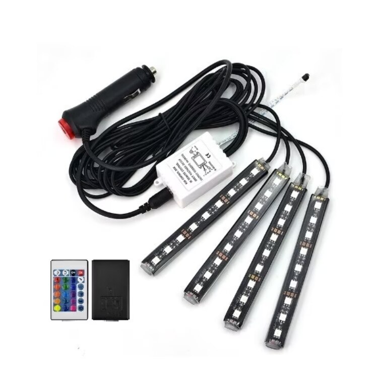 Kit 4 benzi LED, lumina ambientala auto RGB cu telecomanda, JRH - eMAG.ro