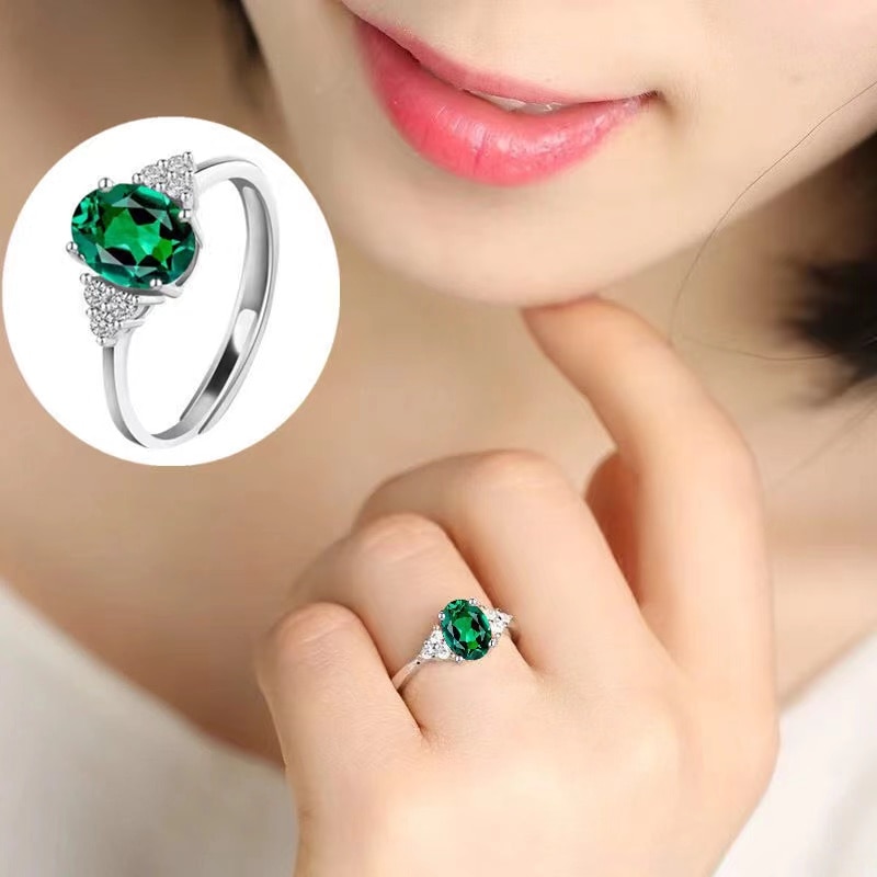 Inel cu piatra pretioasa Verde cu zircon, Argint S925, 2 cm, deschidere ...