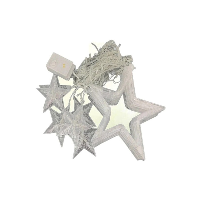 Karácsonyi fényfüggöny telepítés, fehér, 6 nagy csillag és 6 kicsi ...