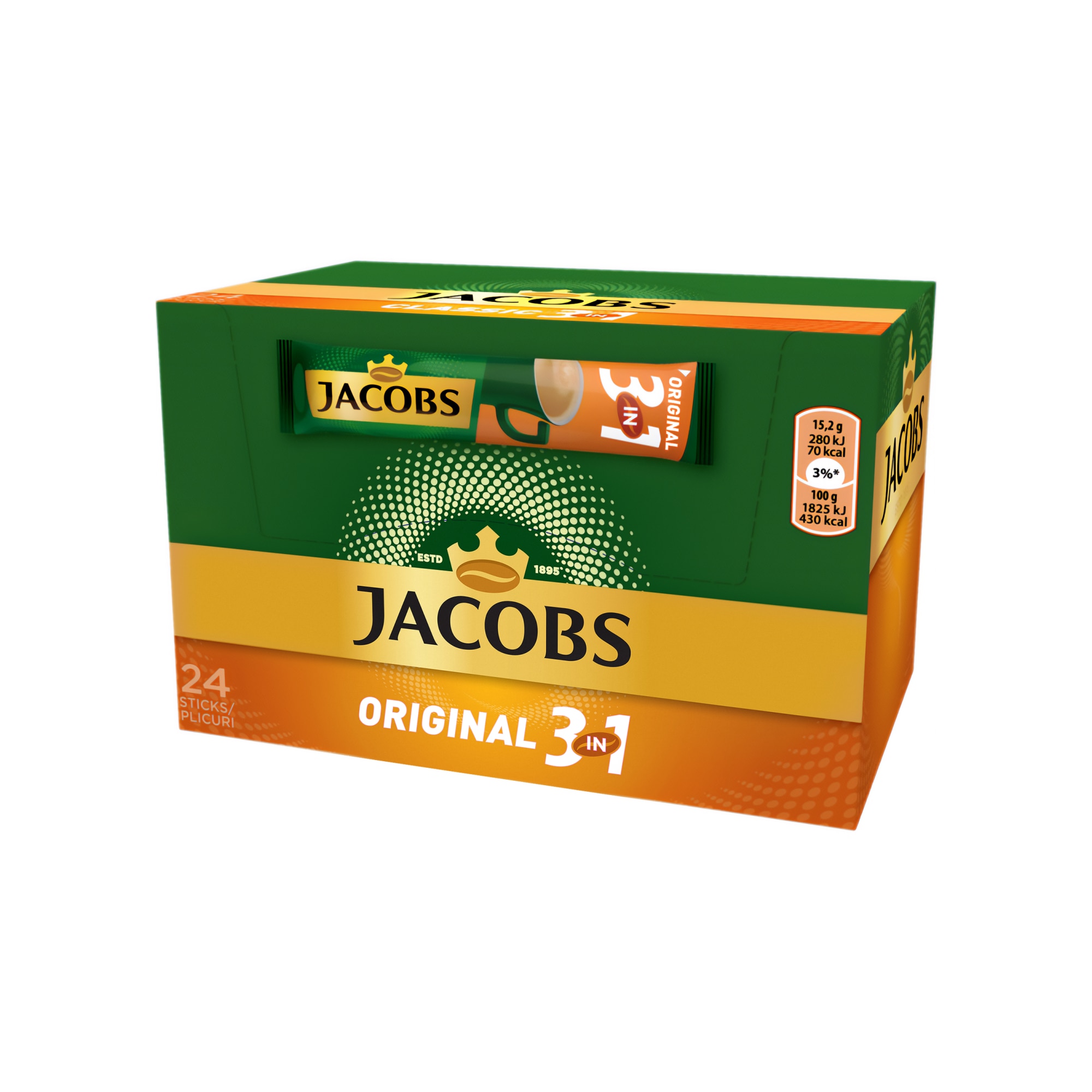 Cafea instant, Jacobs 3 in 1 Original, 15.2 g x 24 plicuri - eMAG.ro