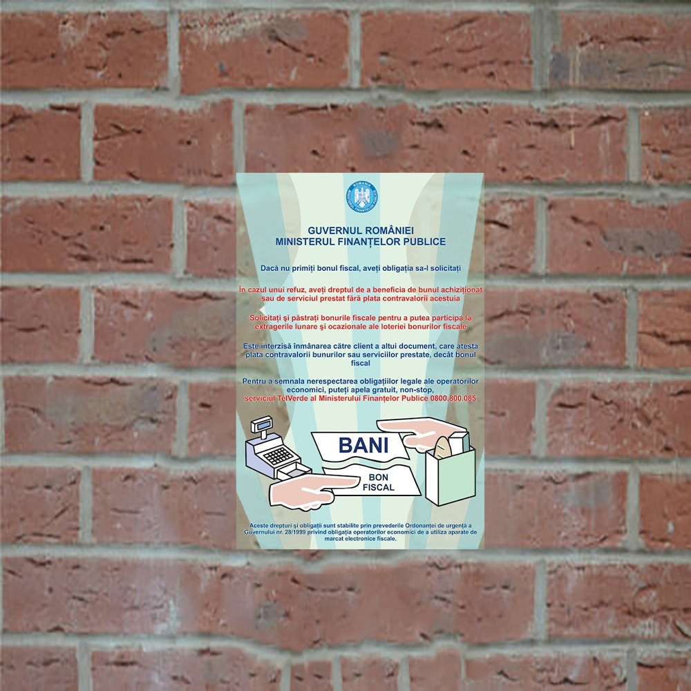 Sticker decorativ, semn indicator, Solicitare bon fiscal, 21x29.7 cm A4 ...