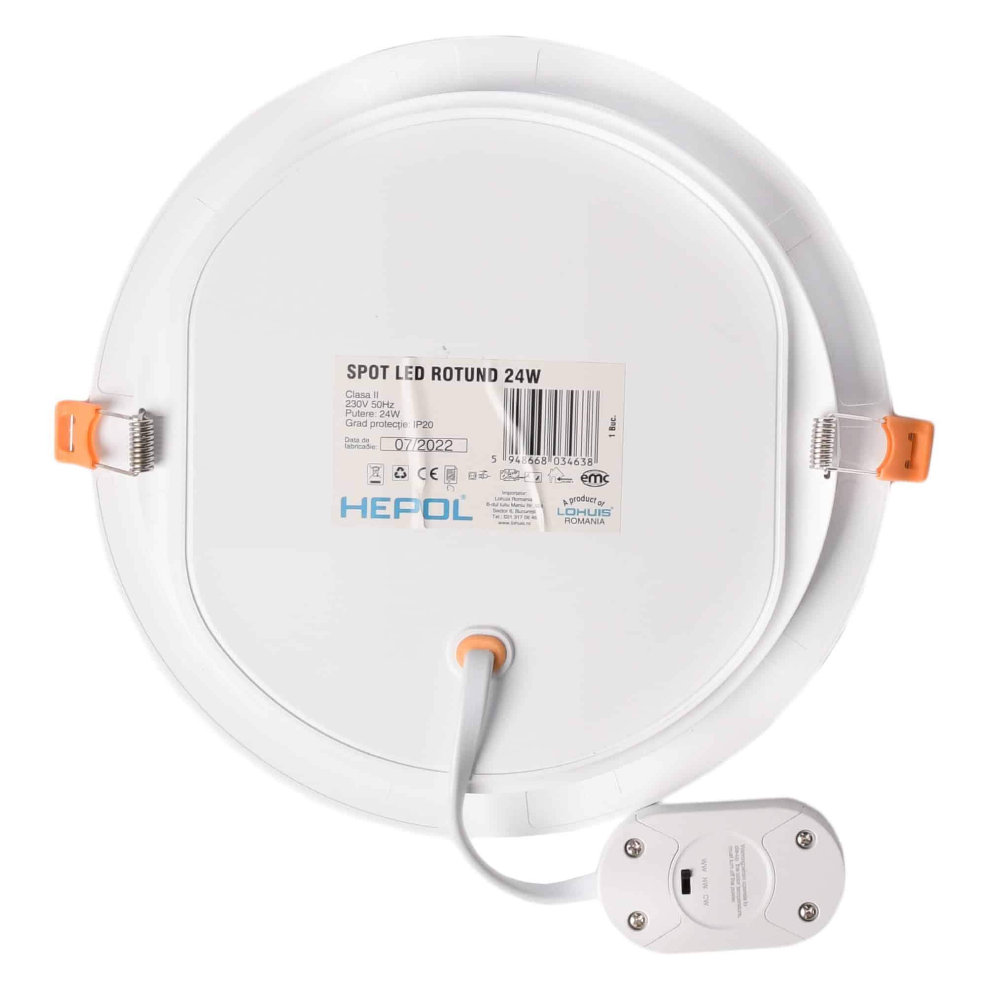 Spot Led 24W rotund incastrat, temperatura ajustabila, 225mm, 3000K ...