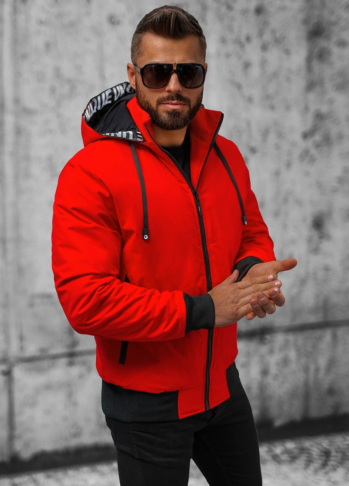 Мъжко червено яке OZONEE JS/5M3111/270 L - eMAG.bg