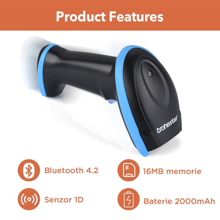 Scaner de coduri de bare, Trohestar, Bluetooth, cu suport USB - eMAG.ro