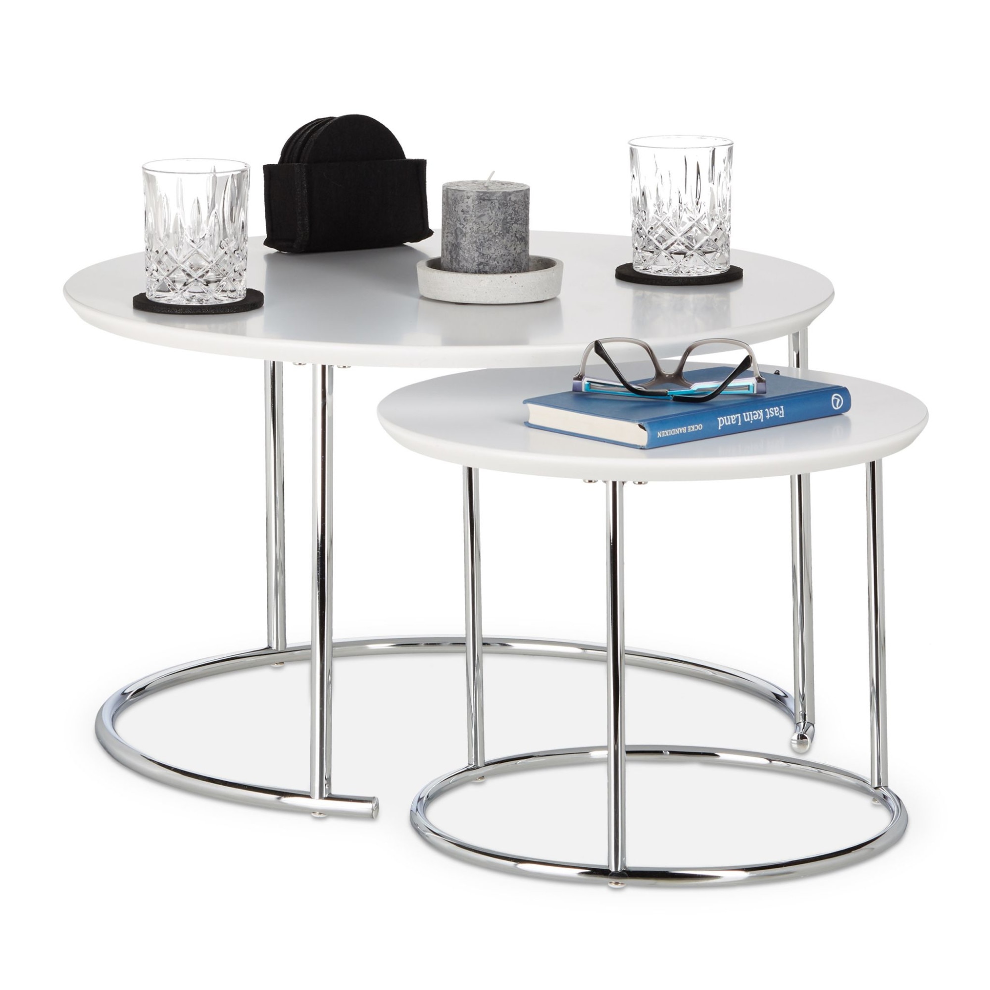 Set 2 masute cafea, dimensiuni diferite, otel/MDF, alb - eMAG.ro