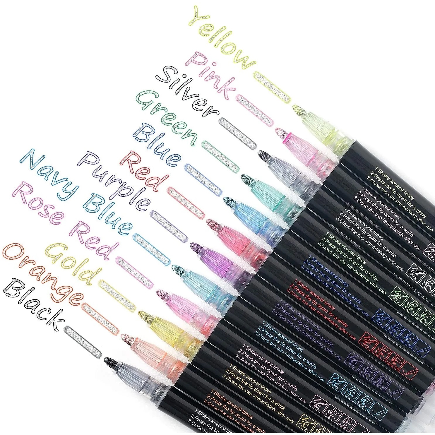 Set markere desen, cu chenar colorat, culori cu aspect metalic, 24 ...