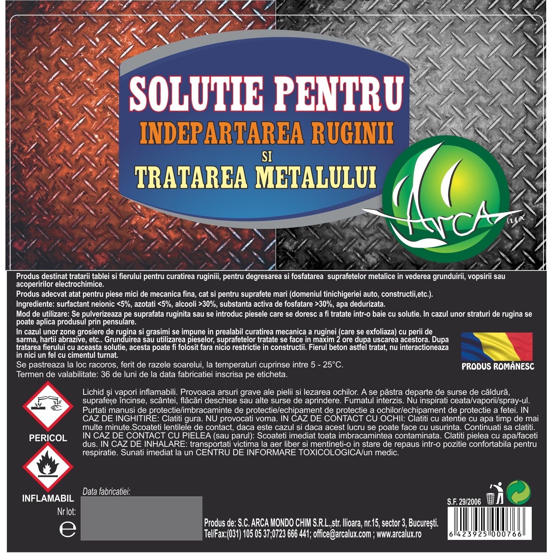 Solutie pentru indepartarea ruginei si tratarea metalului, ArcaLux ...
