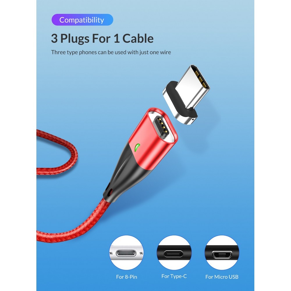 Cablu USB Magnetic 3-in-1 WPOWER QC3. 3A, 1.0m, Lighting / Type-C ...