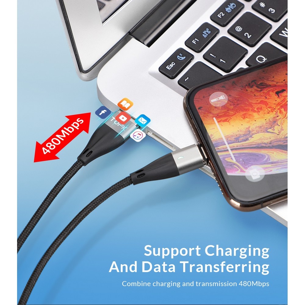 Cablu USB Magnetic 3-in-1 WPOWER QC3. 3A, 1.0m, Lighting / Type-C ...