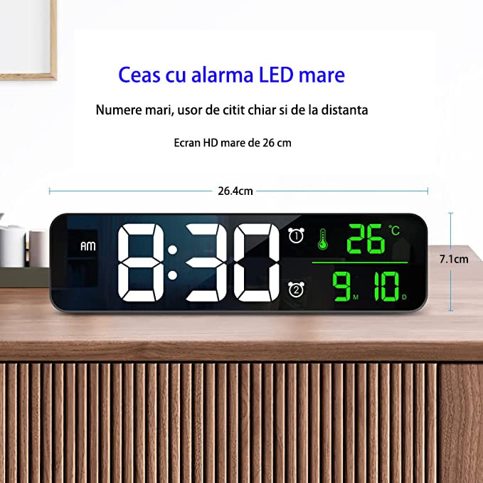 Ceas Digital de Perete, BYONDSELF®, Display LED, Termometru, Functie de ...
