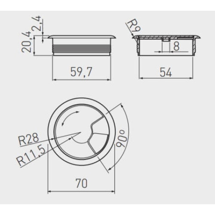 Trecere cabluri Ø60 mm, plastic, negru mat - eMAG.ro