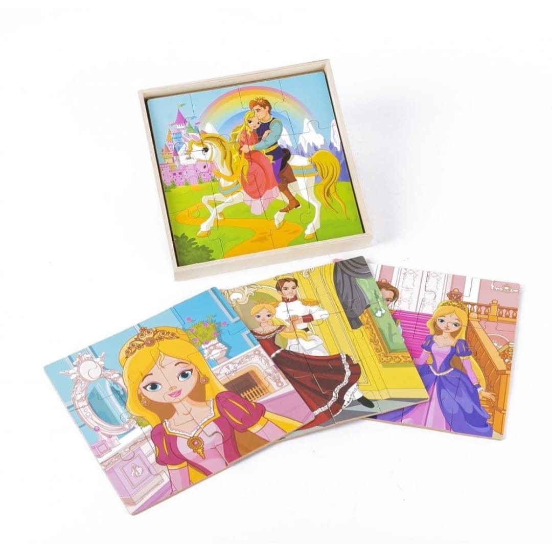 Set 4 puzzle din lemn - Printese si printi, 48 piese - eMAG.ro