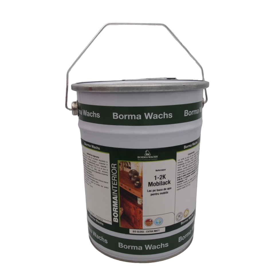 Lac acrilic pe baza de apa, extra mat, pentru mobila, Borma Wachs, 1-2K Mobilack, 5 L, de ...