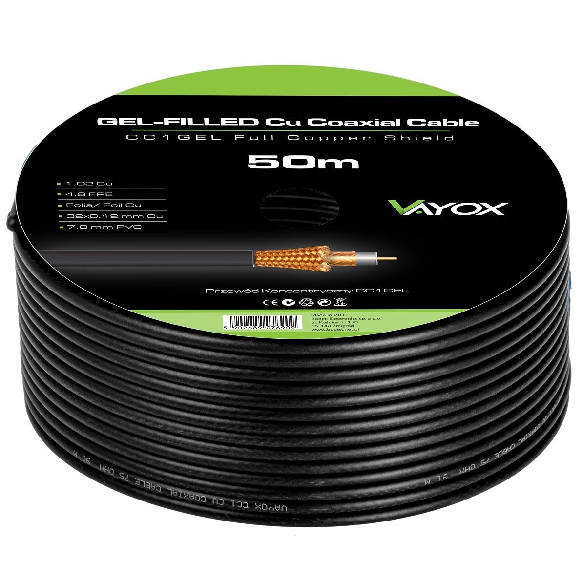 Cablu TV coaxial, Vayox CC1, Cupru, umplut cu gel, 50 m, Negru - eMAG.ro