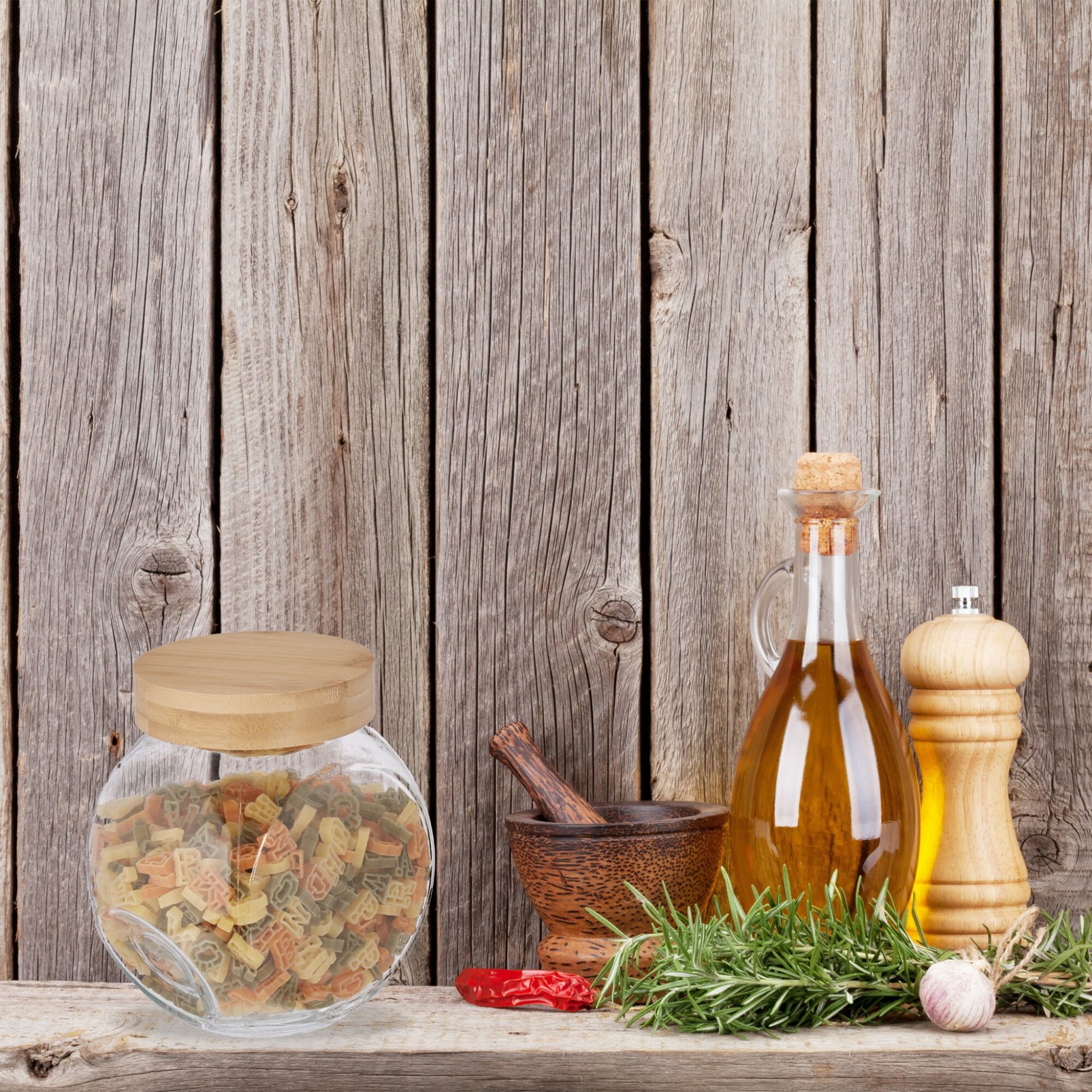 Set 2 borcane pentru bomboane/condimente/cafea, sticla/bambus ...