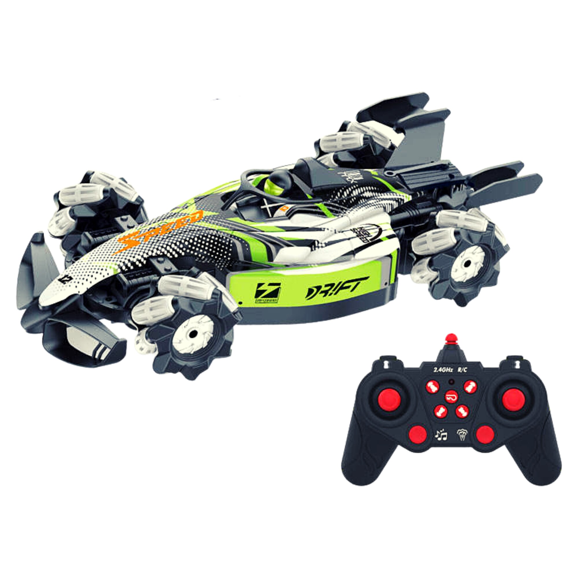 Távirányítós versenyautó, 2,4 Ghz-es rádióvezérlés, valósághű hangok, LED lámpák, bemutató ...